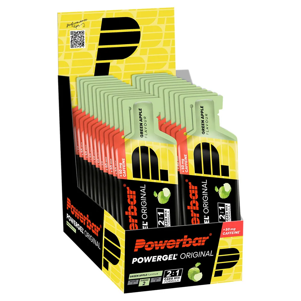 Powerbar PowerGel Caffeine 41g 24 Units Green Apple Energy Gels Box ...