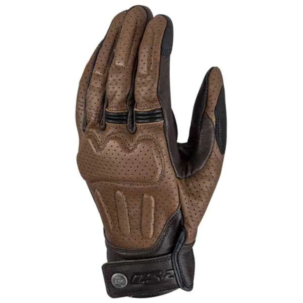 LS2 Rust perforated leather gloves Brown | Motardinn