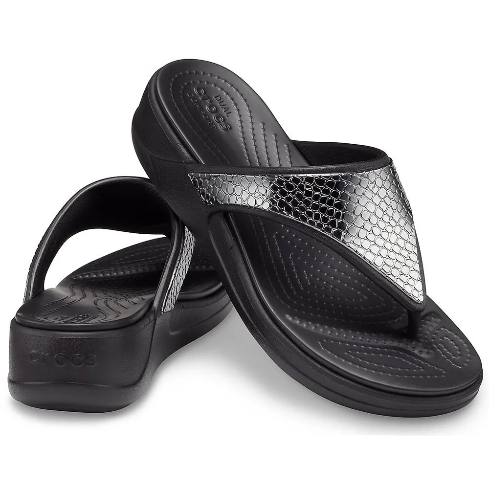 Crocs Monterey Metallicedge Flip Flops Black | Dressinn