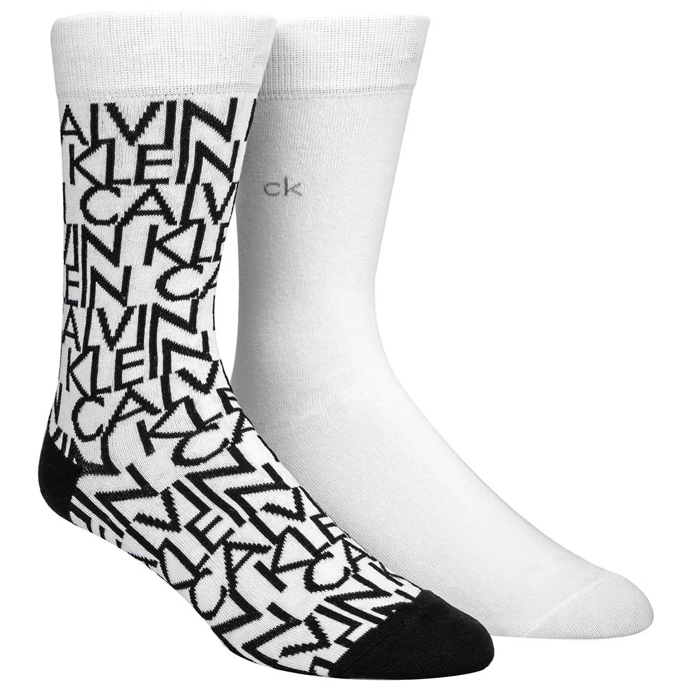 Calvin klein All Over Logo Crew Socks 2 Pairs White | Dressinn