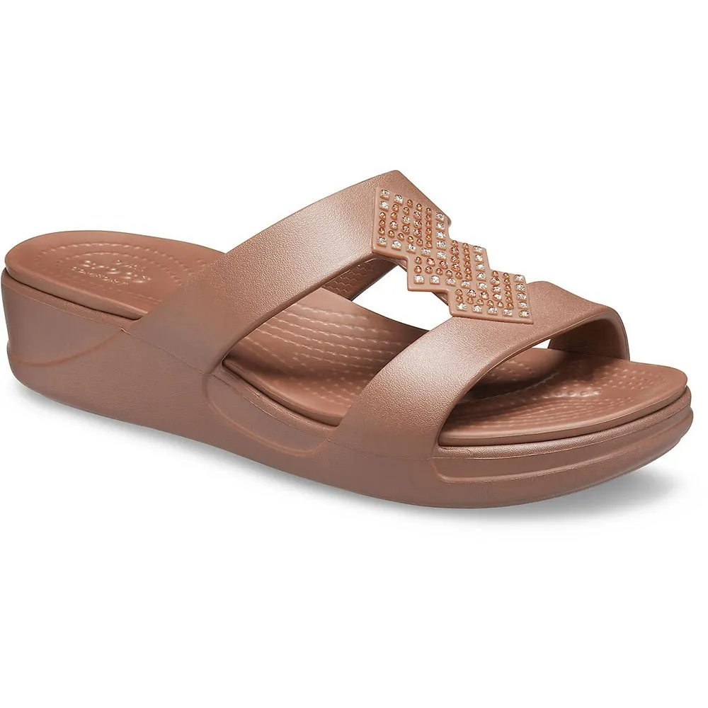 Crocs Monterey Shimmer Slip-On Wedge Flip Flops Brown | Dressinn
