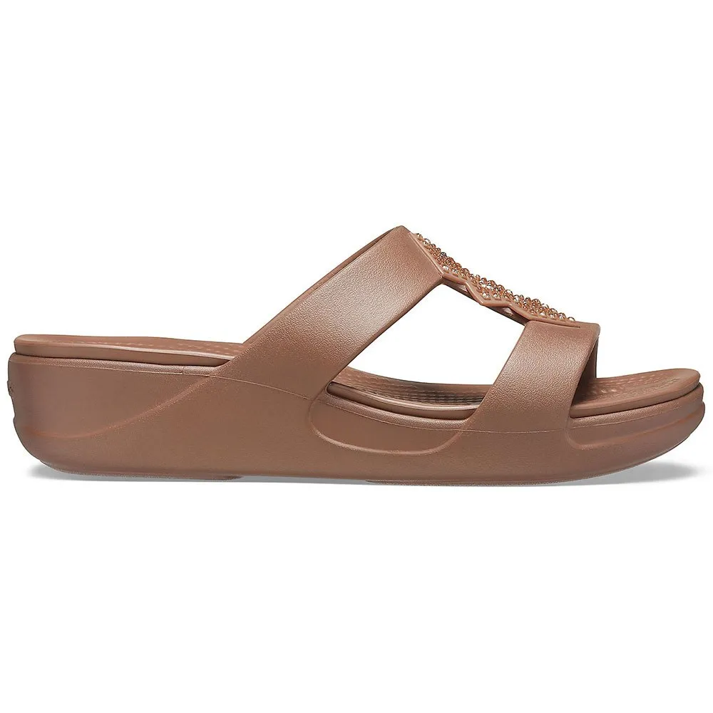 Crocs Monterey Shimmer Slip-On Wedge Flip Flops Brown | Dressinn