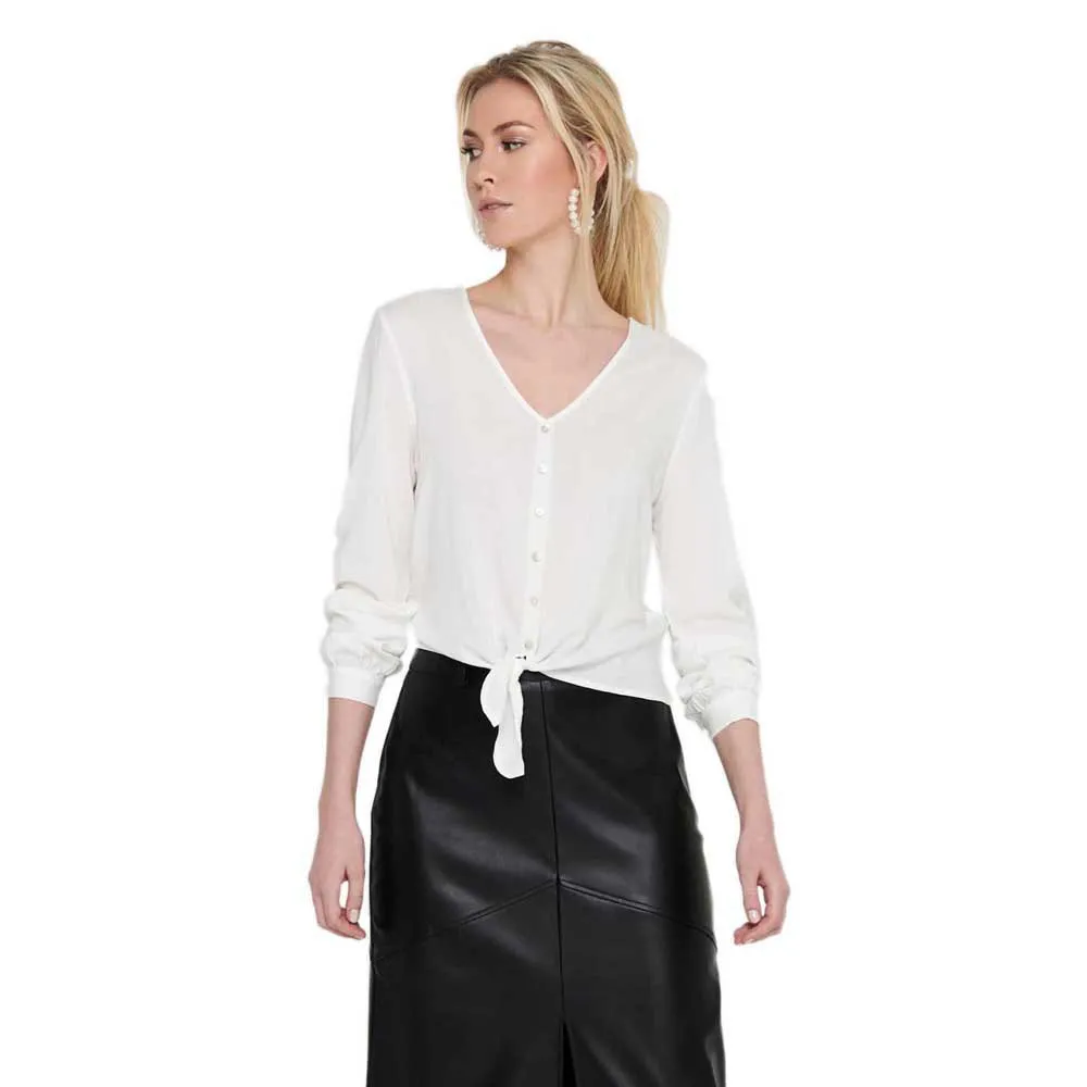 Only Nina Life Tie Long Sleeve Blouse White | Dressinn