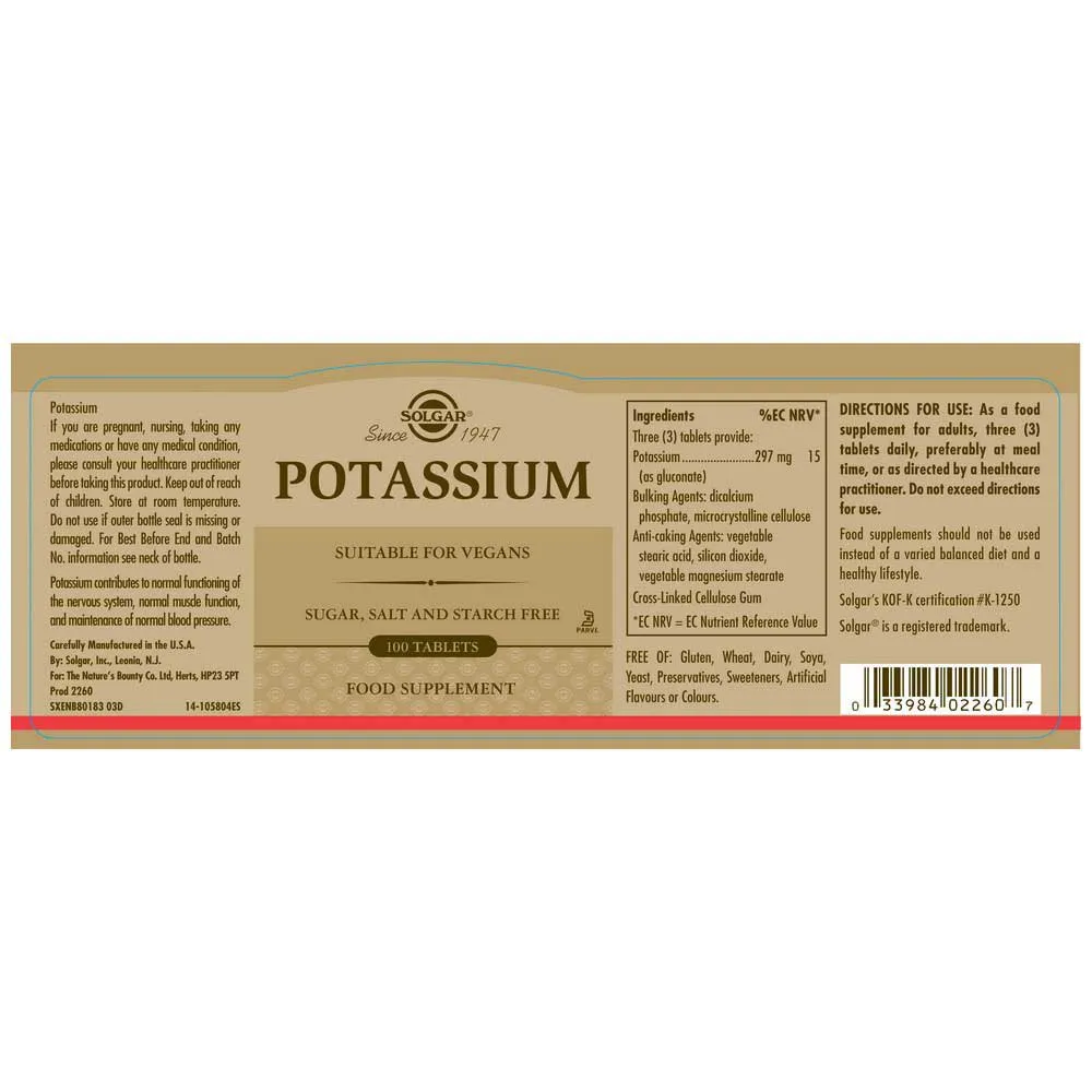 Solgar Potassium 100 Units, Brown | Bikeinn