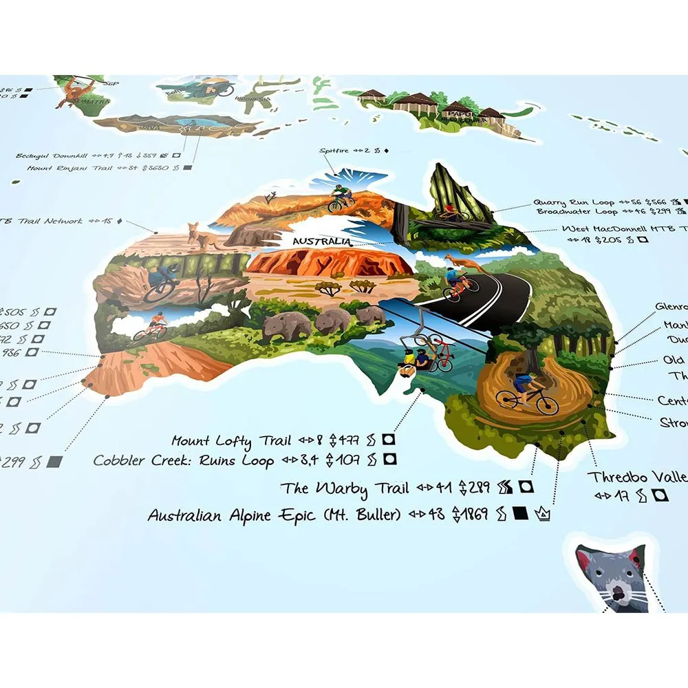 Awesome maps Mountain Bike Best Trails In The World map, Multicolor ...