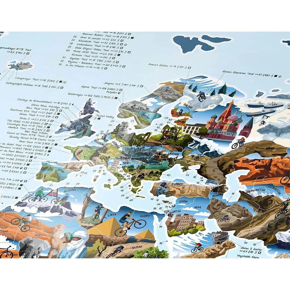 Awesome maps Mountain Bike Best Trails In The World map, Multicolor ...