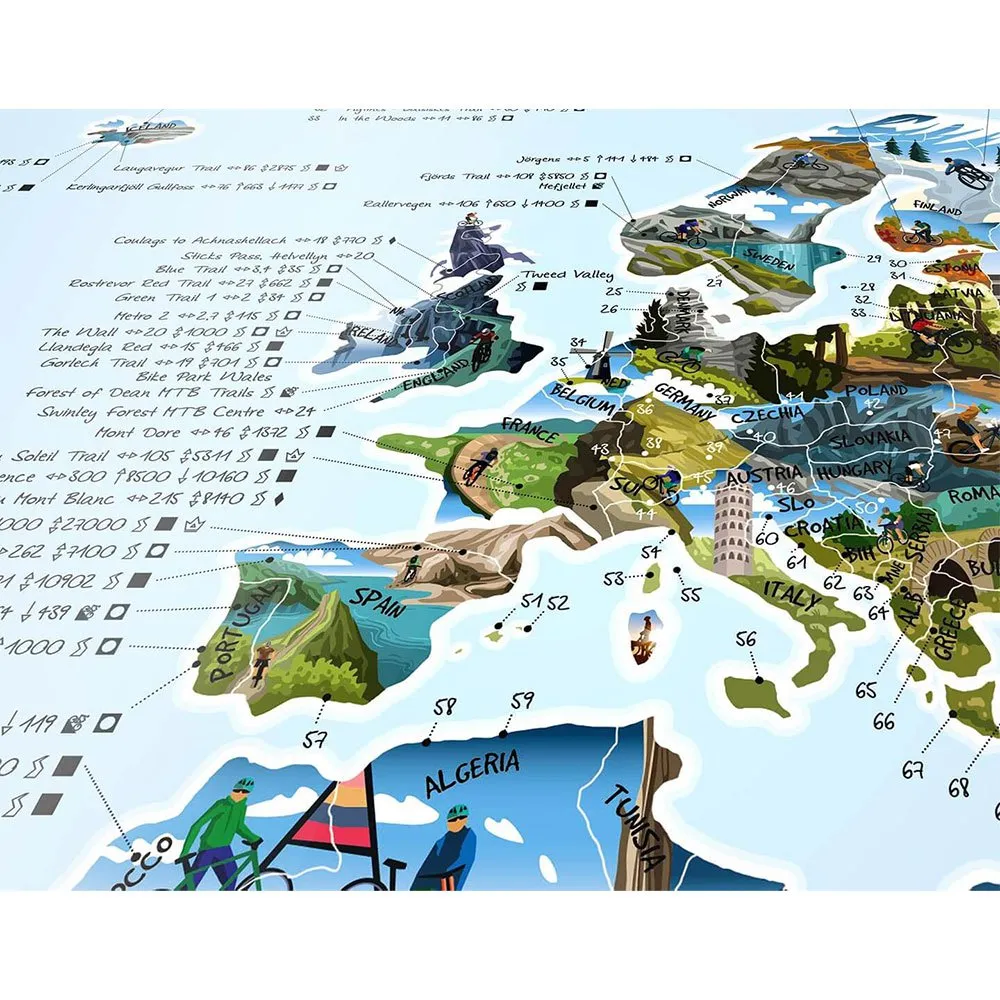 Awesome maps Mountain Bike Best Trails In The World map, Multicolor ...