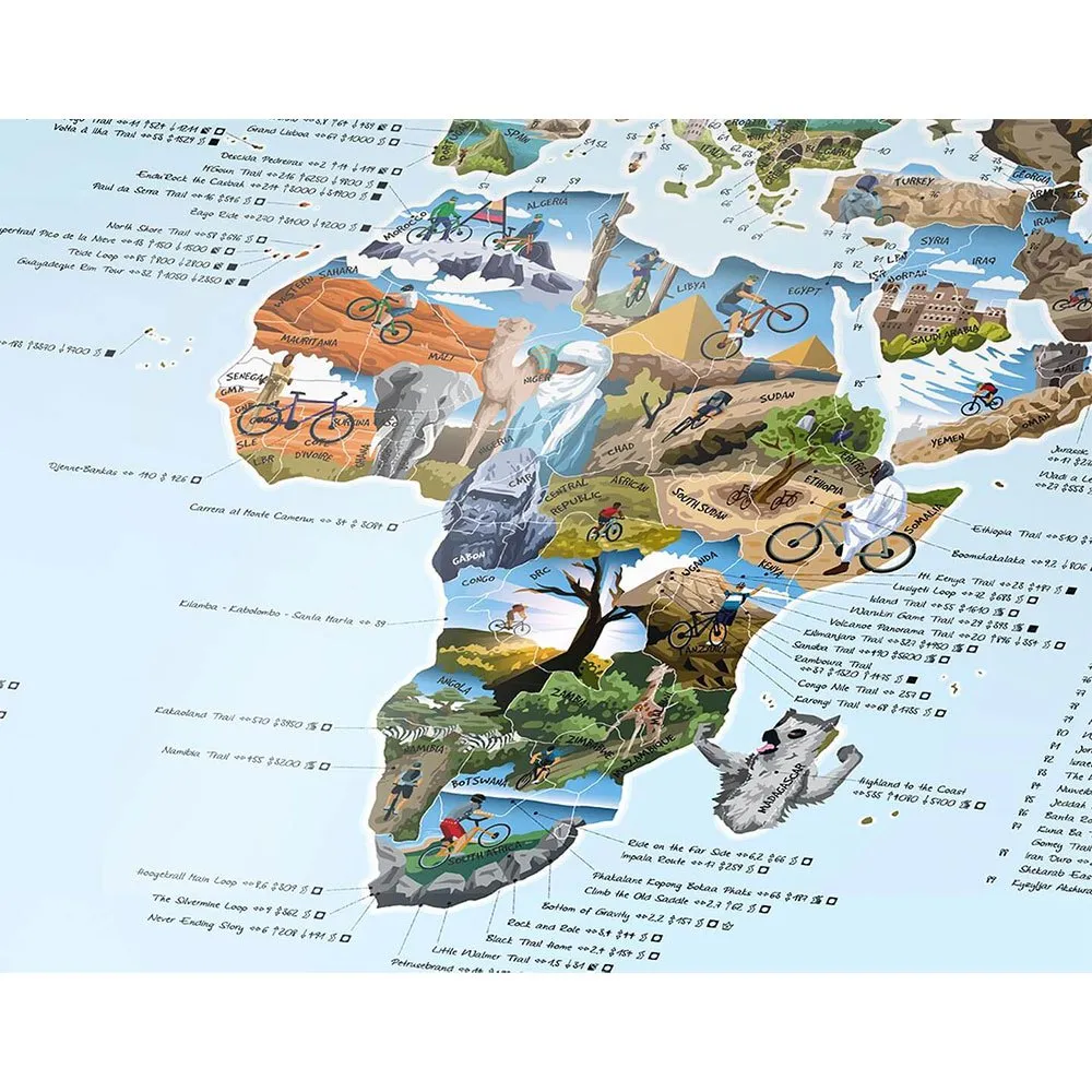 Awesome maps Mountain Bike Best Trails In The World map, Multicolor ...