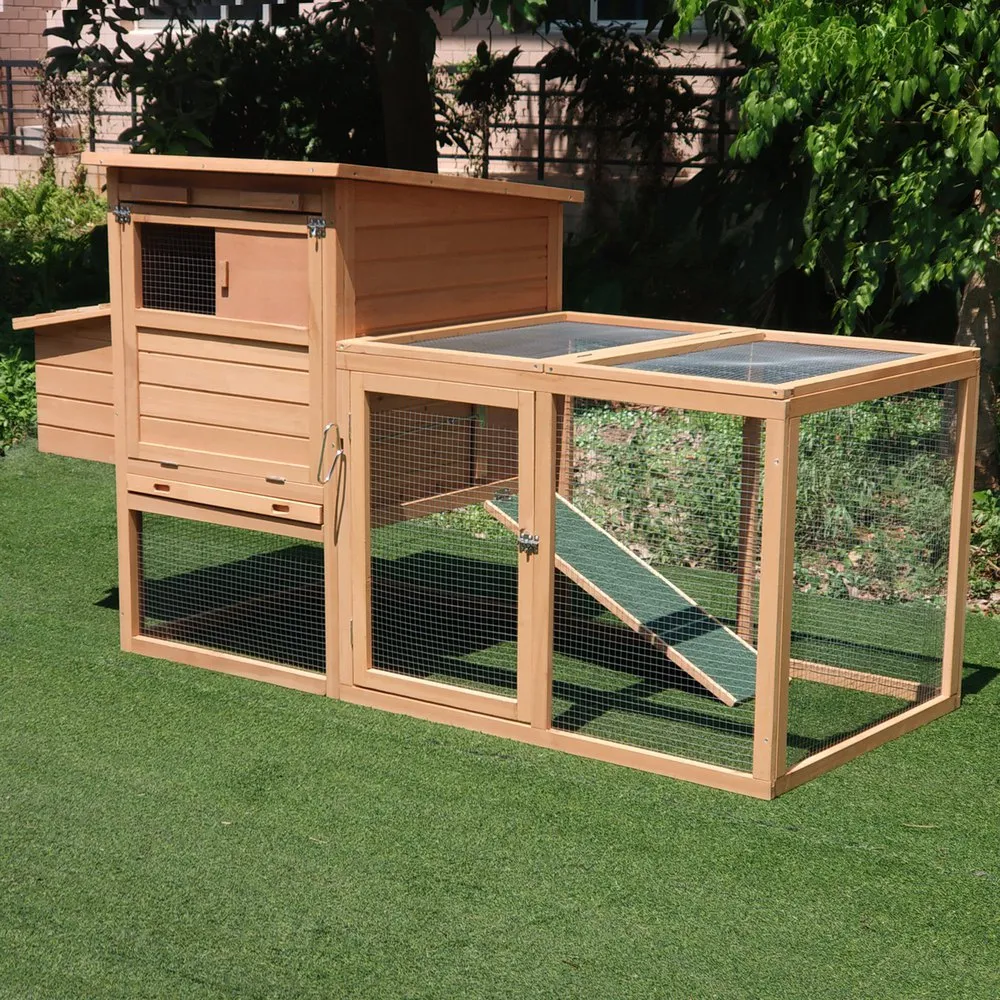Pawhut Exterior Wood Chicken Coop Cage For Large Chickens With Open ...