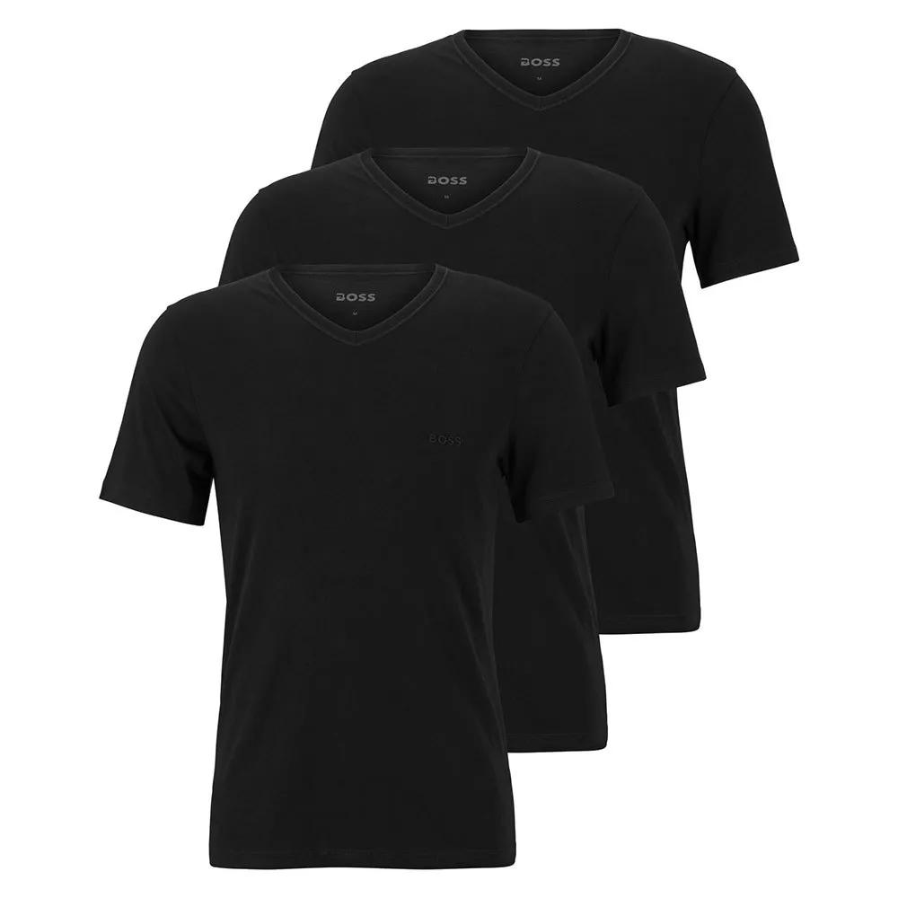 BOSS Classic short sleeve V neck base layer 3 units Black| Dressinn