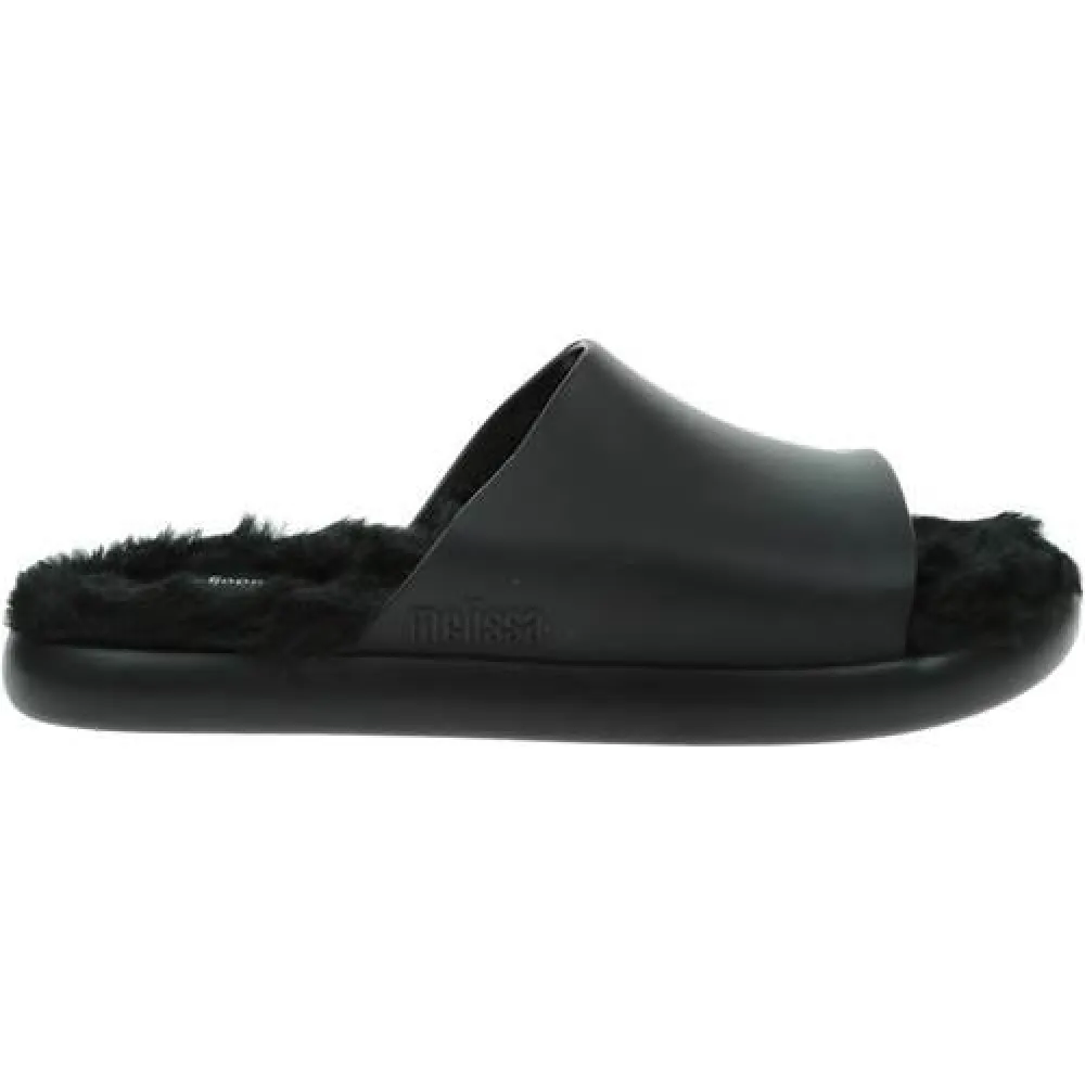 Melissa Fluffy Slide Flip Flops Black | Dressinn