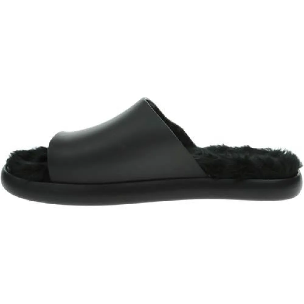 Melissa Fluffy Slide Flip Flops Black | Dressinn