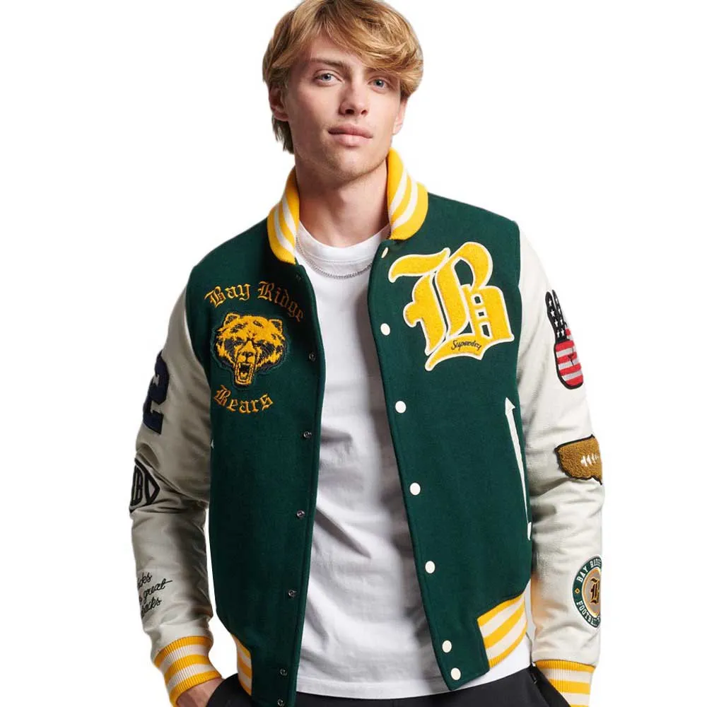 Superdry Vintage Varsity Patched Bomber Jacket Green | Dressinn