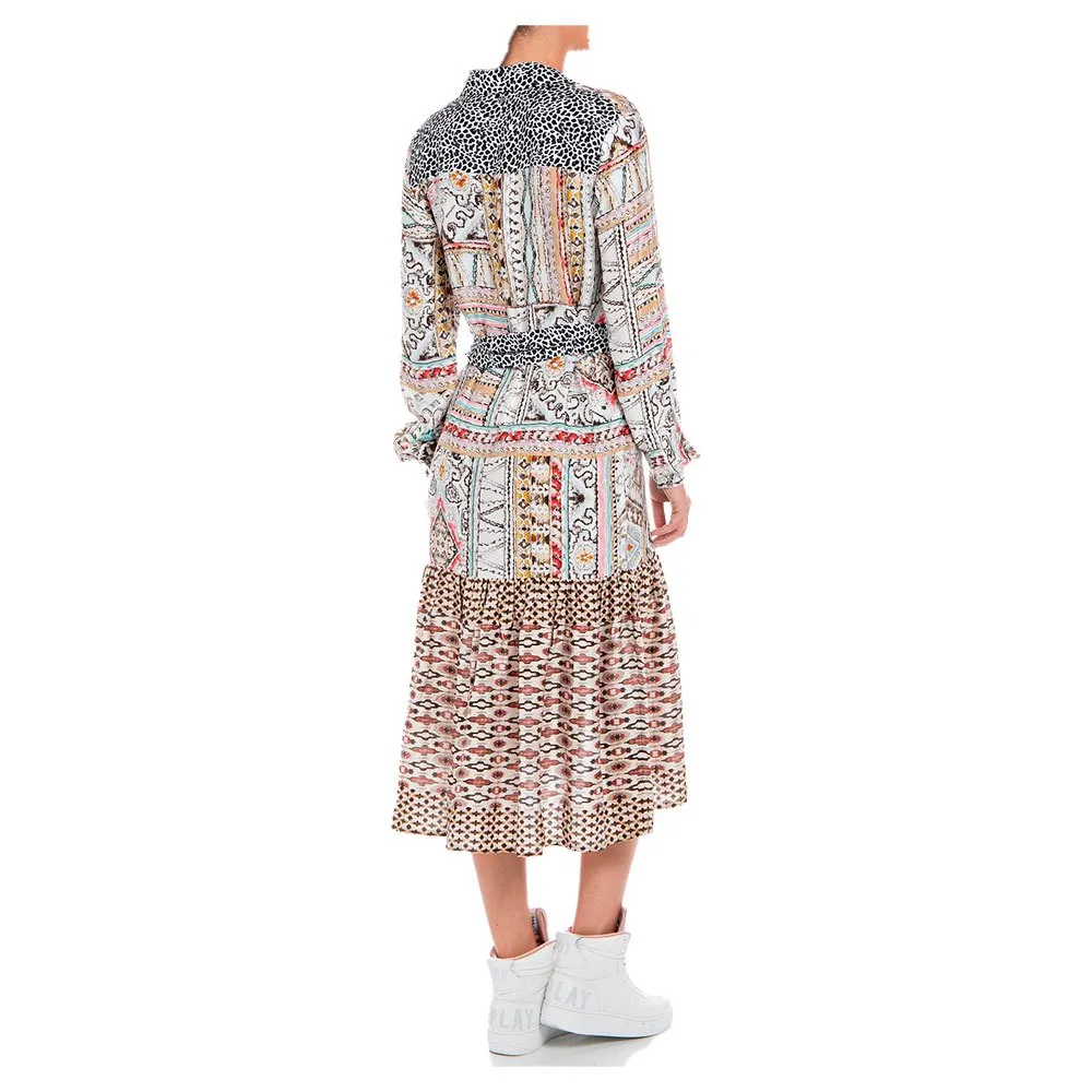 Replay W9759 .000.10324 Long Sleeve Midi Dress Multicolor| Dressinn