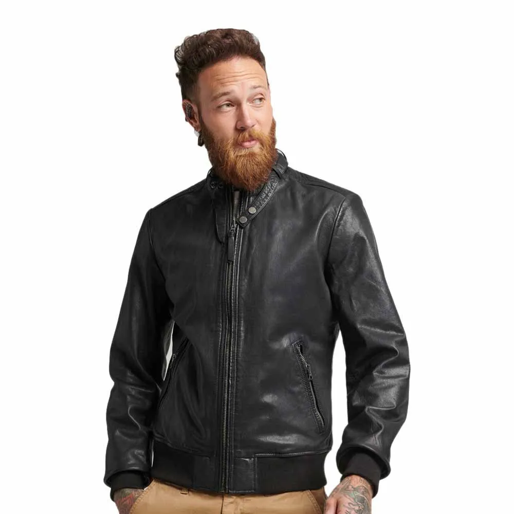 Superdry Vintage Leather Bomber Jacket Black | Dressinn