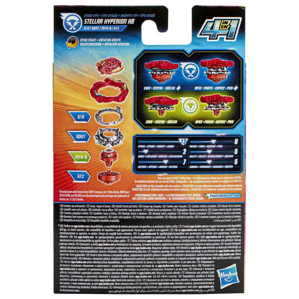 Beyblade Figura Burst Quadstrike-Kit Inicial Con Top Stellar Hyperion ...