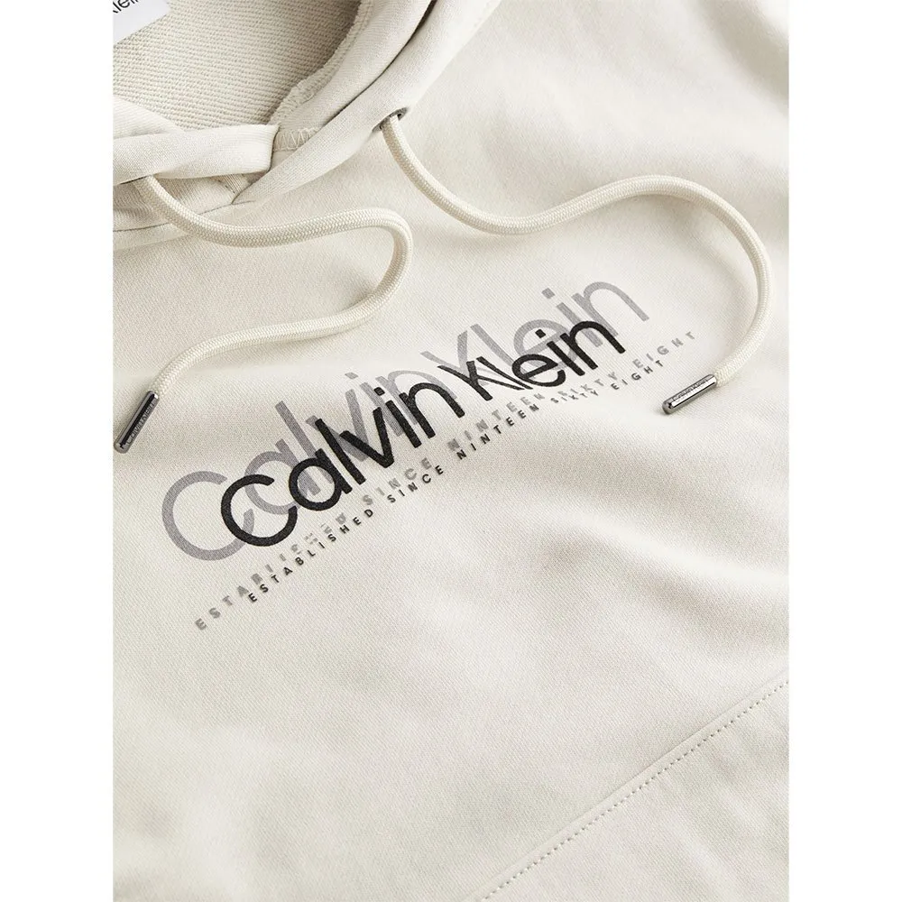Calvin klein Double Flock Logo Hoodie Beige | Dressinn
