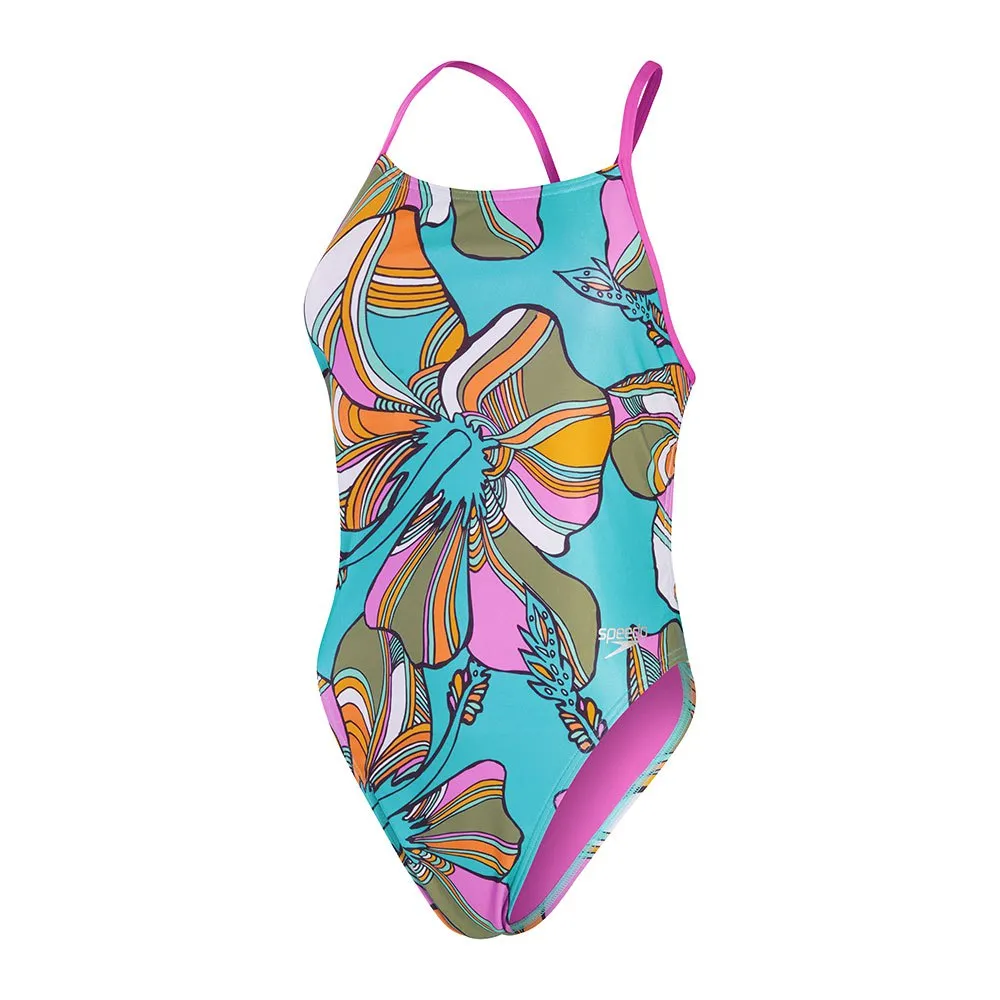 Speedo Allover Tie Back Swimsuit Multicolor | Swiminn