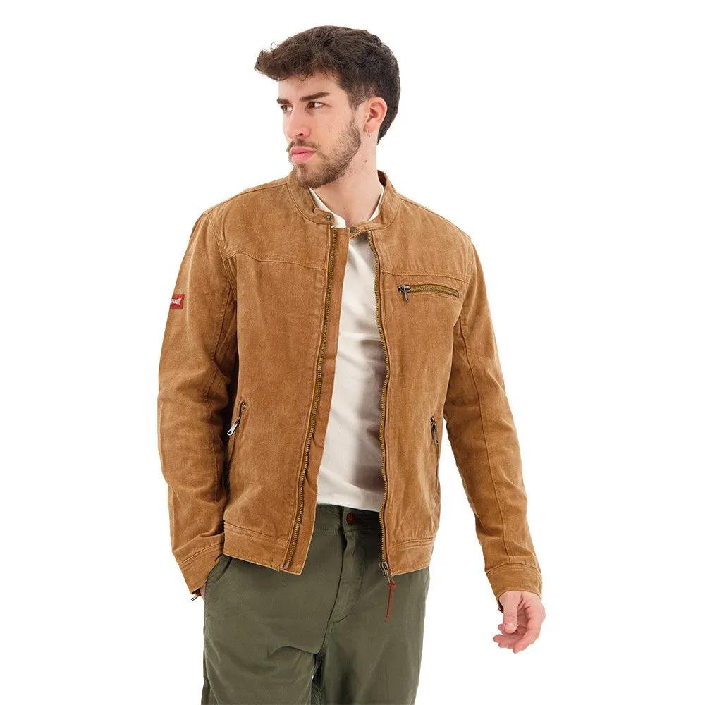 Superdry Vintage Canvas Recer Leather Jacket Brown | Dressinn