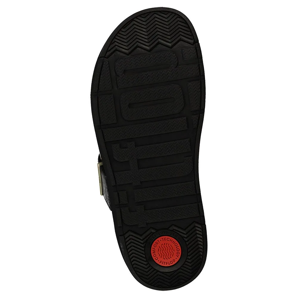 Fitflop Buckle Leather Toe-Post flip flops Black | Dressinn