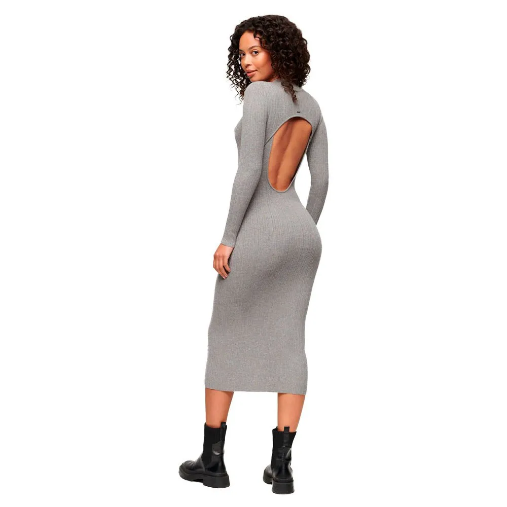Superdry Vestido Midi Sin Mangas Backless Bodycon Gris | Dressinn