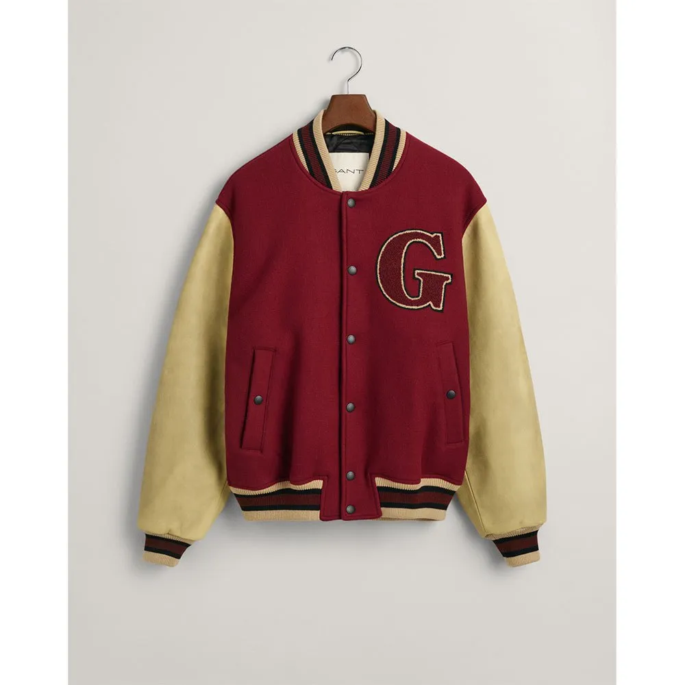 Gant Padded Mix Varsity Bomber Jacket Red | Dressinn