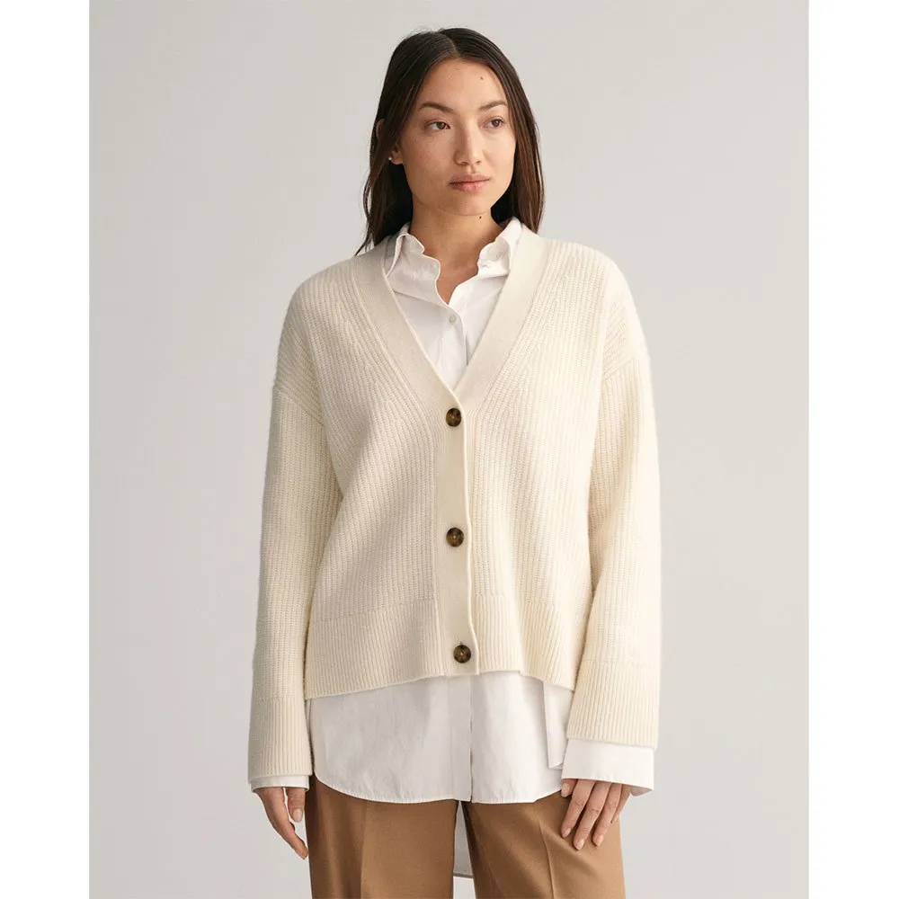 Gant Wool Ribbed Cardigan Beige | Dressinn