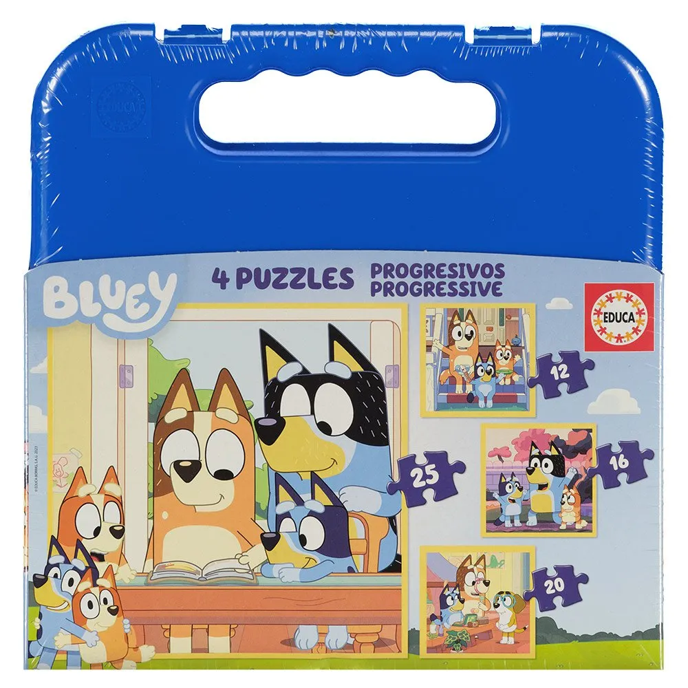 Educa borras Puzzle Maleta Progresivos Bluey 12-16-20-25 Piezas| Kidinn