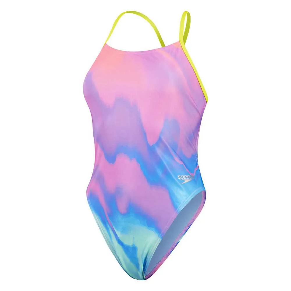 Speedo Allover Digital Tie-Back Swimsuit Pink | Swiminn
