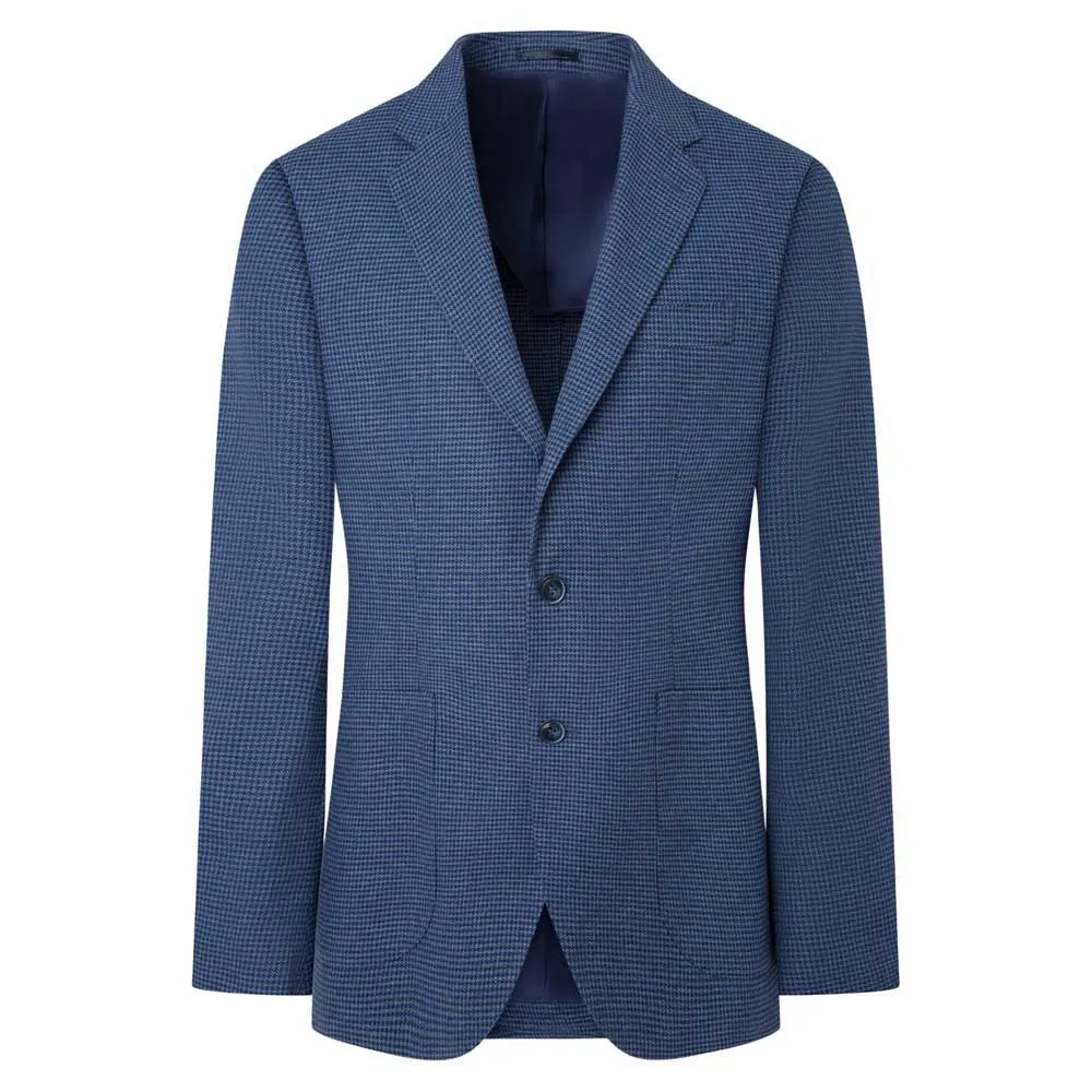 Hackett Blazer Cot Lin Strtch Ptooth Bleu | Dressinn
