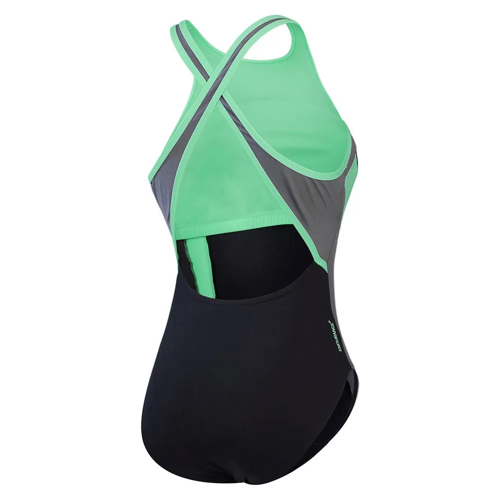 Speedo High Neck Splice Cross Back swimsuit Black | Swiminn