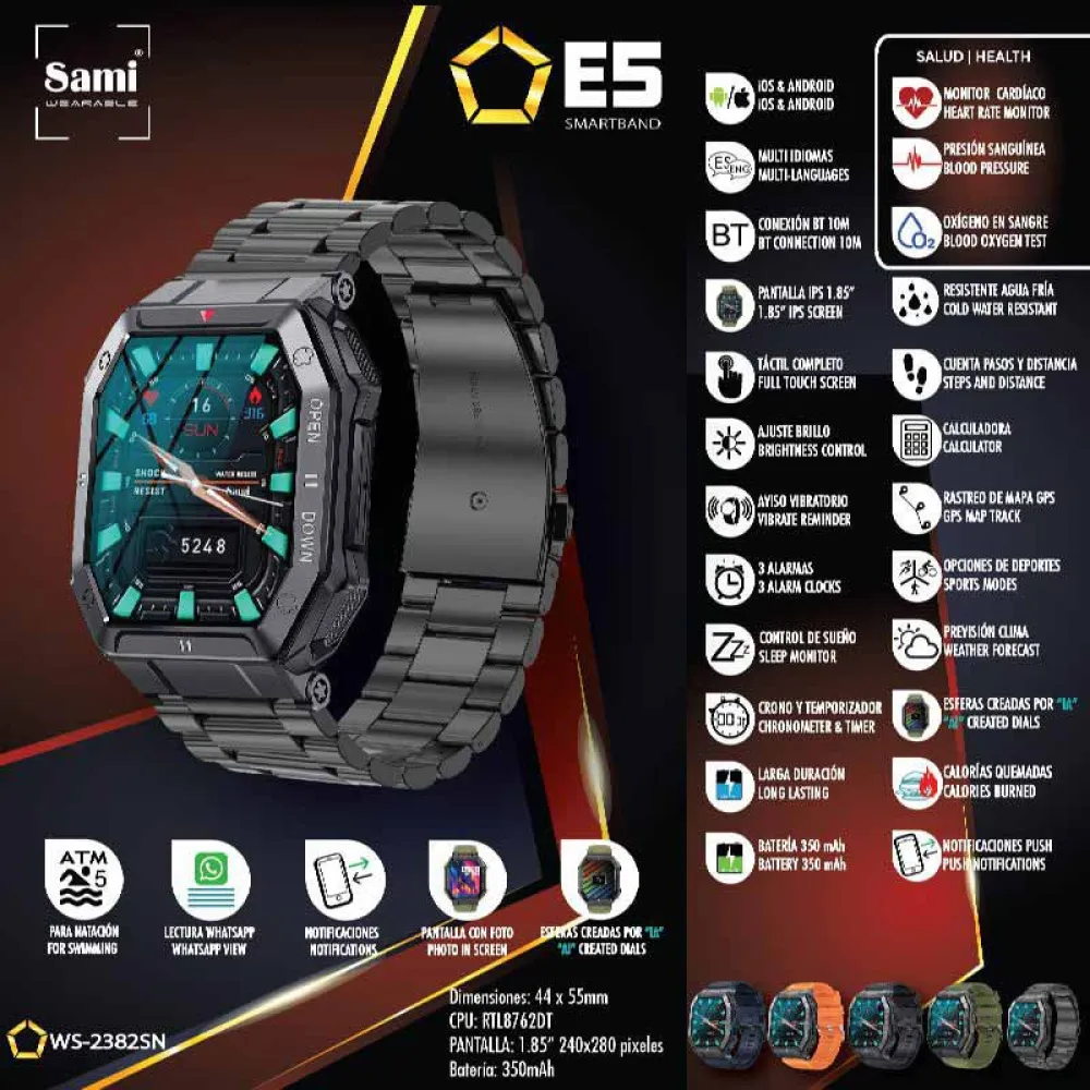 Sami E5 5Atm smartwatch, Black | Bikeinn