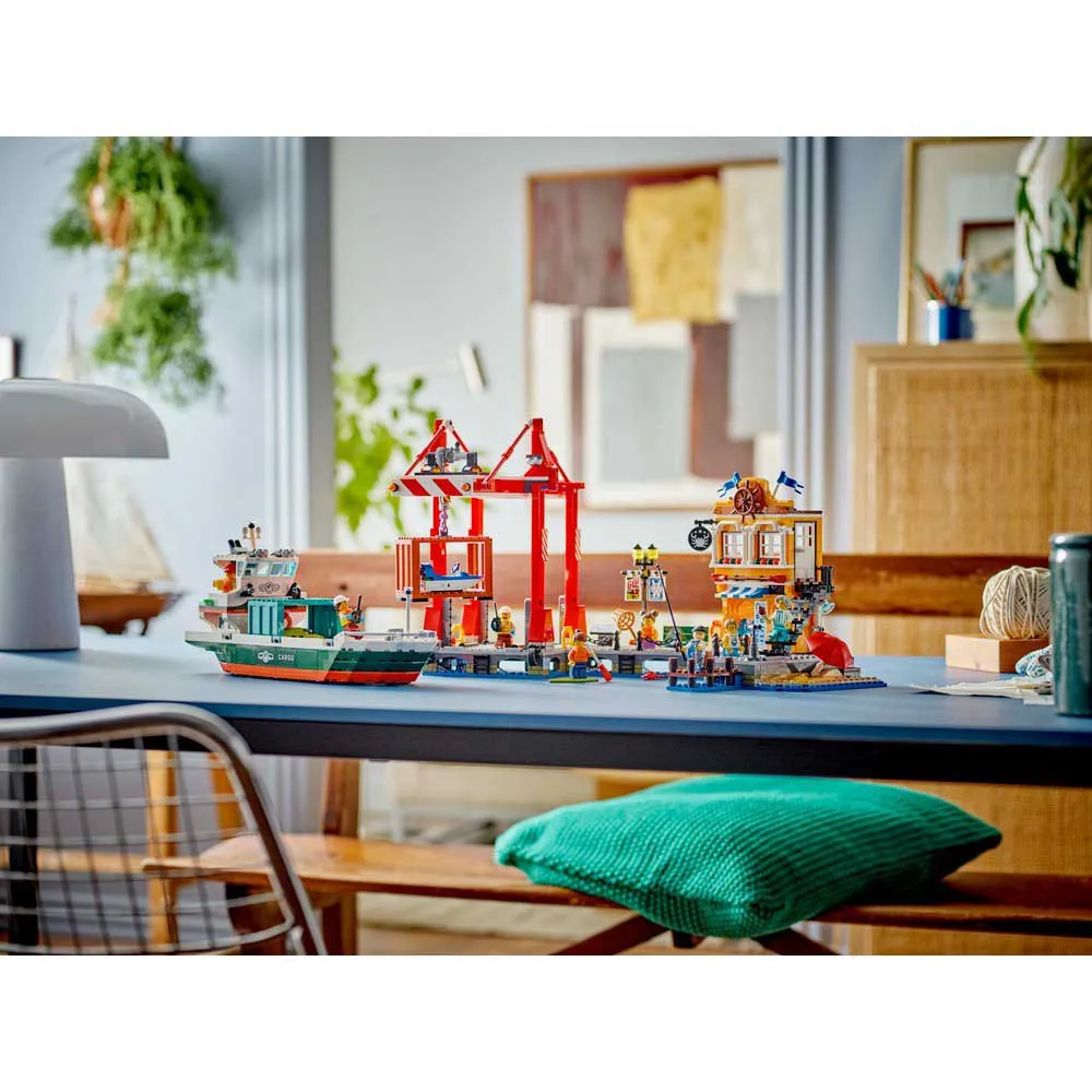 Lego Sea Port With Goods Ship Construction Game | Kidinn