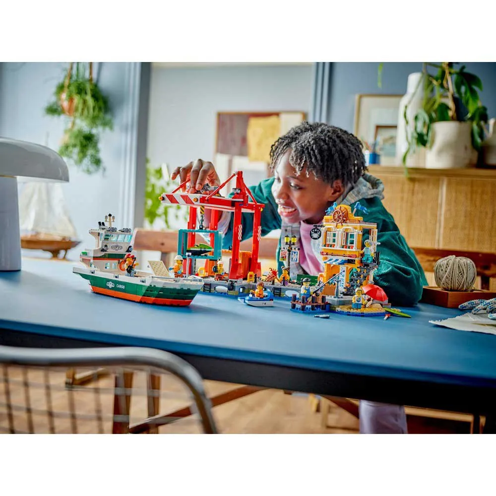 Lego Sea Port With Goods Ship Construction Game | Kidinn