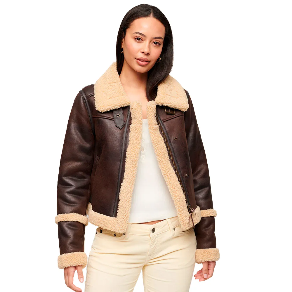 Superdry Faux Shearling Crop jacket Brown | Dressinn