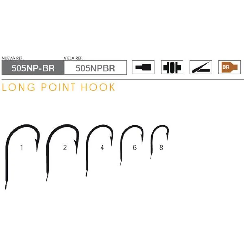 Mustad 505NP BR Long Point barbed spaded hook | Waveinn